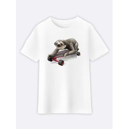WOOOP Shirt "Skateboard sloth" in Wei&szlig; - 67% | Gr&ouml;&szlig;e 116 | Kinder-oberteile