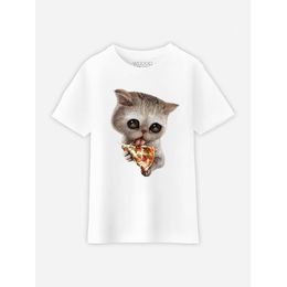 WOOOP Shirt "Cat Loves Pizza" in Wei&szlig; - 64% | Gr&ouml;&szlig;e 104 | Kinder-oberteile