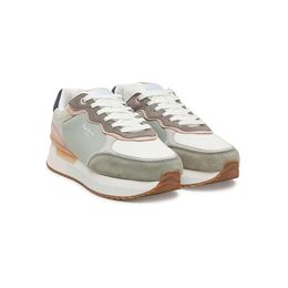Pepe Jeans Footwear Leder-Sneakers "Rusper" in Gr&uuml;n/ Creme - 52% | Gr&ouml;&szlig;e 38 | Damen-sneakers