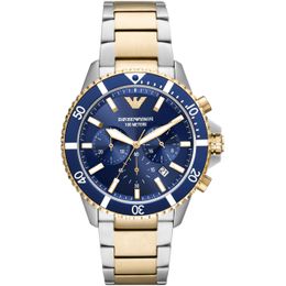 Chronograph Emporio Armani, blau (silbergoldfarben, blau), Armbanduhren, Herren, Chronograph, Quarzuhr, Armbanduhr, Herrenuhr, Edelstahlarmband, bis 10 bar wasserd.
