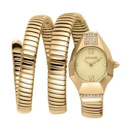 Quarzuhr JUST cavalli time "Signature Snake", goldfarben, Armbanduhren, Damen, Quarzuhr, Armbanduhr, Damenuhr, Edelstahlarmband, analog, Kristallsteine