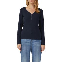 s.Oliver Damen s.Oliver Langarmshirt mit kurzer Knopfleiste, in Ripp-Optik blau 42