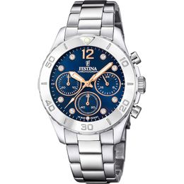 Festina Damen Chronograph &raquo;Boyfriend Collection&laquo; Armbanduhr, Quarzuhr, Damenuhr, Stoppfunktion, Edelstahlarmband silber