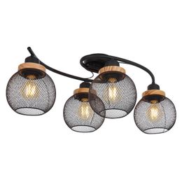 Globo LIGHTING Deckenleuchte &raquo;PABLO&laquo; E27 1 Stk. Deckenlampe Metall schwarz Metallgeflecht Holz K&uuml;che Wohnzimmer