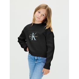 Strickpullover Calvin Klein Jeans "MONOLOGO CN SWEATER", Kinder, Gr. 16 (176), ck schwarz, Strick, Obermaterial: 100% Baumwolle, unifarben, regular fit h&uuml;ftlang, Rundhals, B&uuml;ndchen, Pullover Strickpullover, f&uuml;r Kinder bis 16 Jahre, Logo-Stickerei