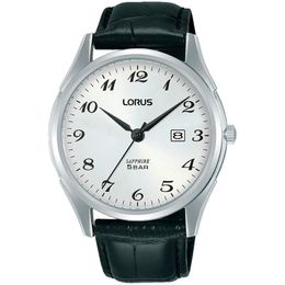 Lorus Herren Lorus Quarzuhr Armbanduhr, Herrenuhr, Datum, Lederarmband, Saphirglas schwarz