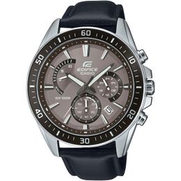 CASIO EDIFICE Herren CASIO EDIFICE Chronograph Quarzuhr, Armbanduhr, Herrenuhr, Stoppfunktion, Datum, Lederarmband schwarz