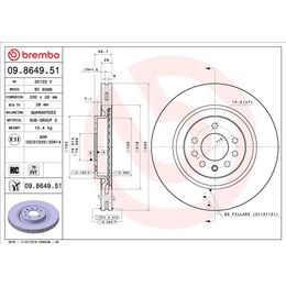 Brembo Bremsscheibe COATED DISC LINE 09.8649.51 vorne rechts links innenbel&uuml;ftet 330mm f&uuml;r VAUXHALL OPEL 95517219 569129 13453672