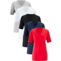 bonprix Damen bonprix Longshirt &raquo;Weites Long-Shirt mit V-Ausschnitt, Kurzarm (5er Pack)&laquo; Packung, 5 tlg. lockere Passform, Kurzarm, mit V-Ausschnitt, 