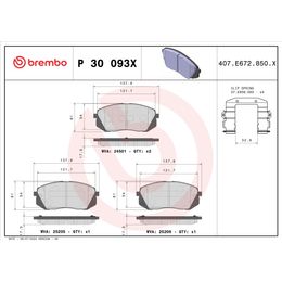 Brembo Bremsbelagsatz, Scheibenbremse P 30 093X vorne rechts links mit Zubeh&ouml;r f&uuml;r HYUNDAI KIA 58101K4A10 58101D4A25 58101J9A60