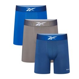 Boxershorts Reebok "Waite", Herren, Gr. S, vector navy, still grau, vector blau, Single Jersey, Obermaterial: 92% Polyester, 8% Elasthan, k&ouml;rpernah, Unterhosen, ohne Eingriff und mit l&auml;ngerem Bein