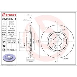 Brembo Bremsscheibe 09.D863.11 vorne rechts links bel&uuml;ftet 320mm f&uuml;r SSANGYONG 4144136001 4144136000