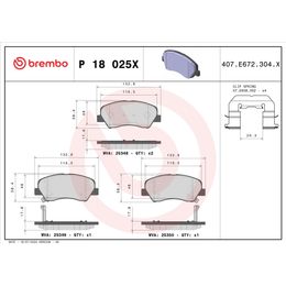 Brembo Bremsbelagsatz, Scheibenbremse P 18 025X vorne rechts links mit Zubeh&ouml;r f&uuml;r HYUNDAI KIA EMGRAND (DYK) GEELY (BEIJING) 1014026444 8889939601 581