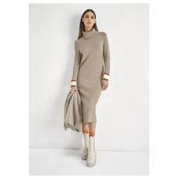 Strickkleid HECHTER PARIS, Damen, Gr. 38, N-Gr, beige (sand melange), Feinstrick, Obermaterial: 50% Viskose, 28% Polyester, 22% Polyamid, gestreift, unifarben, figurumspielend wadenlang, hoch geschlossener Ausschnitt, Raglan&auml;rmel extrabreites B&uuml;ndchen, Kleider Strickkleid, mit Kontraststreifen