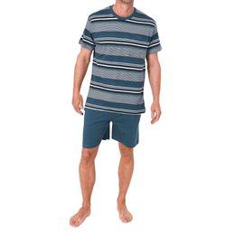 Normann Kurzarm Schlafanzug Pyjama Shorty Streifen in blau | Gr.: 54