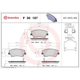 Brembo Bremsbelagsatz, Scheibenbremse P 30 107 vorne rechts links mit Zubeh&ouml;r f&uuml;r HYUNDAI KIA (DYK) (BEIJING) 58101F3A00 58101F0A30 58101F2A00