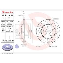 Brembo Bremsscheibe 09.E229.1X vorne rechts links Gelocht/innenbel. 282mm f&uuml;r SUZUKI TOYOTA T435120239 4351202390
