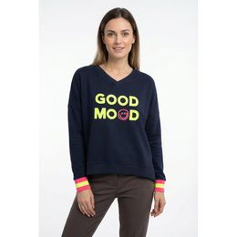 Zwillingsherz Damen Sweatshirt, Langarm, Neon-Details, V-Ausschnitt, Schriftzug blau L/XL