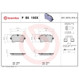 Brembo Bremsbelagsatz, Scheibenbremse P 85 150X hinten rechts links mit Zubeh&ouml;r f&uuml;r SKODA VW SEAT AUDI (FAW) PORSCHE PAB698451 4G0698451J 4GD698451A
