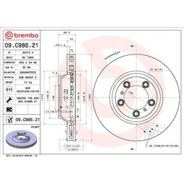 Brembo Bremsscheibe COATED DISC LINE 09.C986.21 vorne rechts bel&uuml;ftet 350mm f&uuml;r PORSCHE 971615302 9Y0615302