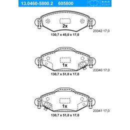 ATE Bremsbelagsatz, Scheibenbremse 13.0460-5800.2 vorne rechts links f&uuml;r TOYOTA 04465-0D040 04465-0D010