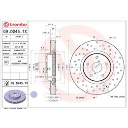 Brembo Bremsscheibe 09.D245.1X vorne rechts links Gelocht/innenbel. 315mm f&uuml;r SUBARU 26300AL010 26300AL04A