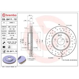 Brembo Bremsscheibe XTRA LINE 09.8411.1X vorne rechts links Gelocht 288mm f&uuml;r MERCEDES-BENZ 2034210312 A2034210312