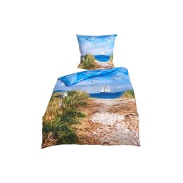Traumschlaf Bettw&auml;sche Segelboot in blau | Gr.: 155 x 220 + 80 x 80 cm