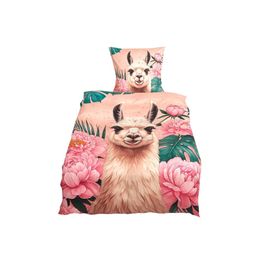 Traumschlaf Bettw&auml;sche Lama in pink | Gr.: 155 x 220 + 80 x 80 cm