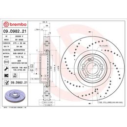 Brembo Bremsscheibe 09.D982.21 vorne rechts links Gelocht 375mm f&uuml;r MERCEDES-BENZ A1674211001 1674211001