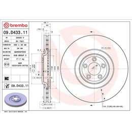 Brembo Bremsscheibe COATED DISC LINE 09.D433.11 vorne rechts links bel&uuml;ftet 380mm f&uuml;r JAGUAR C2P12622 C2D61076 T2R5940