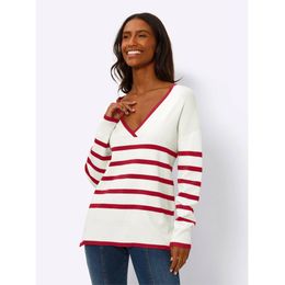 Heine Pullover in rot-ecru-geringelt | Gr.: 46