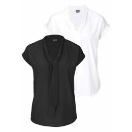 Bruno Banani Schluppenbluse in schwarz und wollwei&szlig; (aus recyceltem Polyester) | Gr.: 34