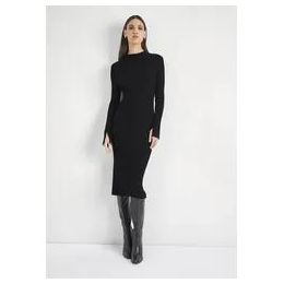 Strickkleid HECHTER PARIS, Damen, Gr. 46, N-Gr, schwarz, Rippstrick, Obermaterial: 70% Viskose, 30% Polyamid, unifarben, skinny fit wadenlang, hoch geschlossener Ausschnitt, abgerundeter Saum mit Schlitzen, Kleider Strickkleid, mit Gehschlitz