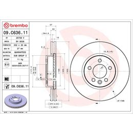 Brembo Bremsscheibe COATED DISC LINE 09.C636.11 vorne rechts links bel&uuml;ftet 332mm f&uuml;r VW 2H6615301