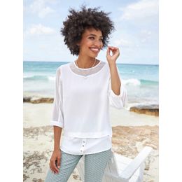 Crepebluse Heine, Damen, Gr. 36, wei&szlig;, 100% Polyester, Besatz:100% Polyester, unifarben, Rundhals, Blusen
