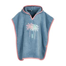 Playshoes Badeponcho 'Palmen' M&auml;dchen Gr&ouml;&szlig;e 146/152 taubenblau / mint / himbeer / wei&szlig;