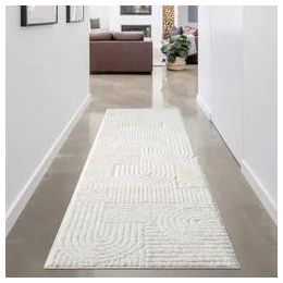 Designteppich Carpet City "FOCUS765", beige (creme), B:80cm H:20mm L:300cm, Obermaterial: 100% Polypropylen, Teppiche, Boho-Design, Hochtief-Muster/ 3D-Effekt, Skandinavisch, Wohnzimmer