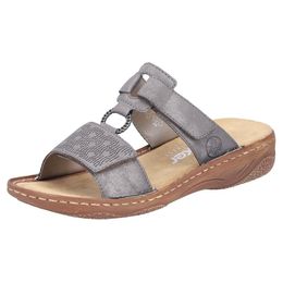 Rieker Damen Pantolette Sommerschuh, Schlappen, Urlaubschuh, Klettschuh mit Perforation grau 38