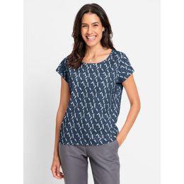 Rundhalsshirt Inspirationen "Rundhals-Shirt", Damen, Gr. 38, blau (dunkelblau, ecru, bedruckt), 100% Baumwolle, bedruckt, gemustert, mehrfarbig, Rundhals, Shirts Rundhalsshirt