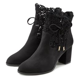 Lascana Damen Lascana High-Heel-Stiefelette &raquo;Sommerstiefelette&laquo; mit modischer Spitze und bequemen Blockabsatz, Ankle Boot, Stiefel schwarz 37
