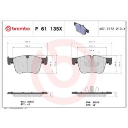 Brembo Bremsbelagsatz, Scheibenbremse P 61 135X vorne rechts links mit Zubeh&ouml;r f&uuml;r PEUGEOT CITRO&Euml;N TOYOTA VAUXHALL OPEL 1636925480 1623162380 93487177