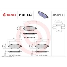 Brembo Bremsbelagsatz, Scheibenbremse P 09 014 hinten rechts links mit Zubeh&ouml;r f&uuml;r CADILLAC GENERAL MOTORS CHEVROLET 20871656 25997338 20876917