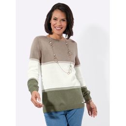 WITT WEIDEN Rundhals-Pullover in khaki-ecru-gemustert | Gr.: 40