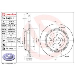 Brembo Bremsscheibe 09.D995.11 hinten rechts links bel&uuml;ftet 330mm f&uuml;r KIA GENESIS 58411J5250