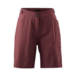 Gonso Damen Fahrradhose &raquo;Adventure Shorts W&laquo; Damen Radhose mit einkn&ouml;pfbarer Radunterhose mit Sitzpolster rot 46, Normalgr&ouml;&szlig;en