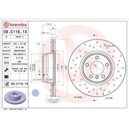 Brembo Bremsscheibe 09.C116.1X vorne rechts links Gelocht 330mm f&uuml;r BMW 34116792221