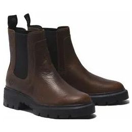 Chelseaboots Timberland "CORTINA VALLEY MID CHELSEA BOOT", Damen, Gr. 38, braun (schwarz braun), Leder, Schuhe Chelseaboots, Stiefelette, Winterschuhe, Ankle Boots