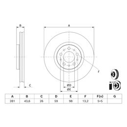 Bosch Bremsscheibe 0986479j45 bel&uuml;ftet 281mm 26mm f&uuml;r Fiat