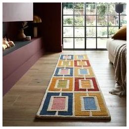 Wollteppich FLAIR RUGS "Retro Blocks mit Hoch-Tief-Effekt", bunt, B:80cm H:10mm L:150cm, Wolle, Teppiche, handgeschnitzter Wollteppich,Wohnzimmer, Schlafzimmer, Esszimmer